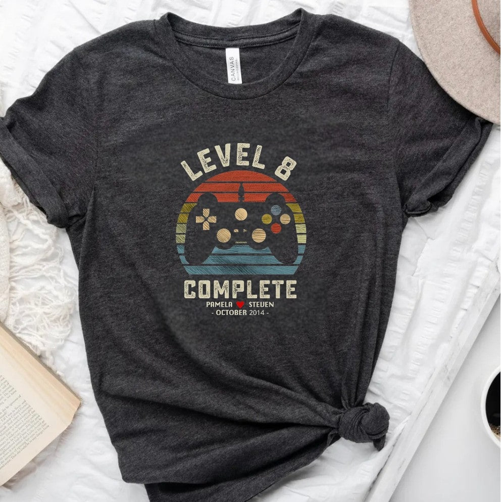 Level 8 Complete T-shirt - Gamer Couple Anniversary Shirt – Line & Stitch