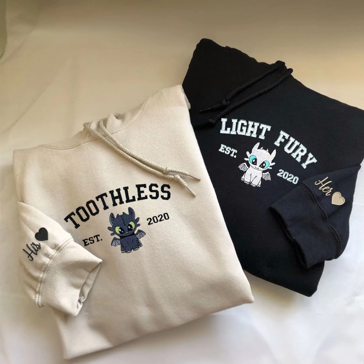 Toothless & Light Fury Couple Hoodies - Matching His & Her Sweatshirts ...